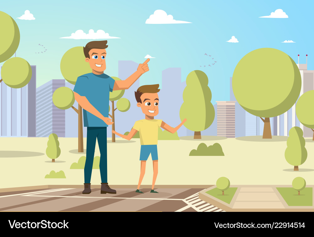 Cartoon little boy and man Royalty Free Vector Image
