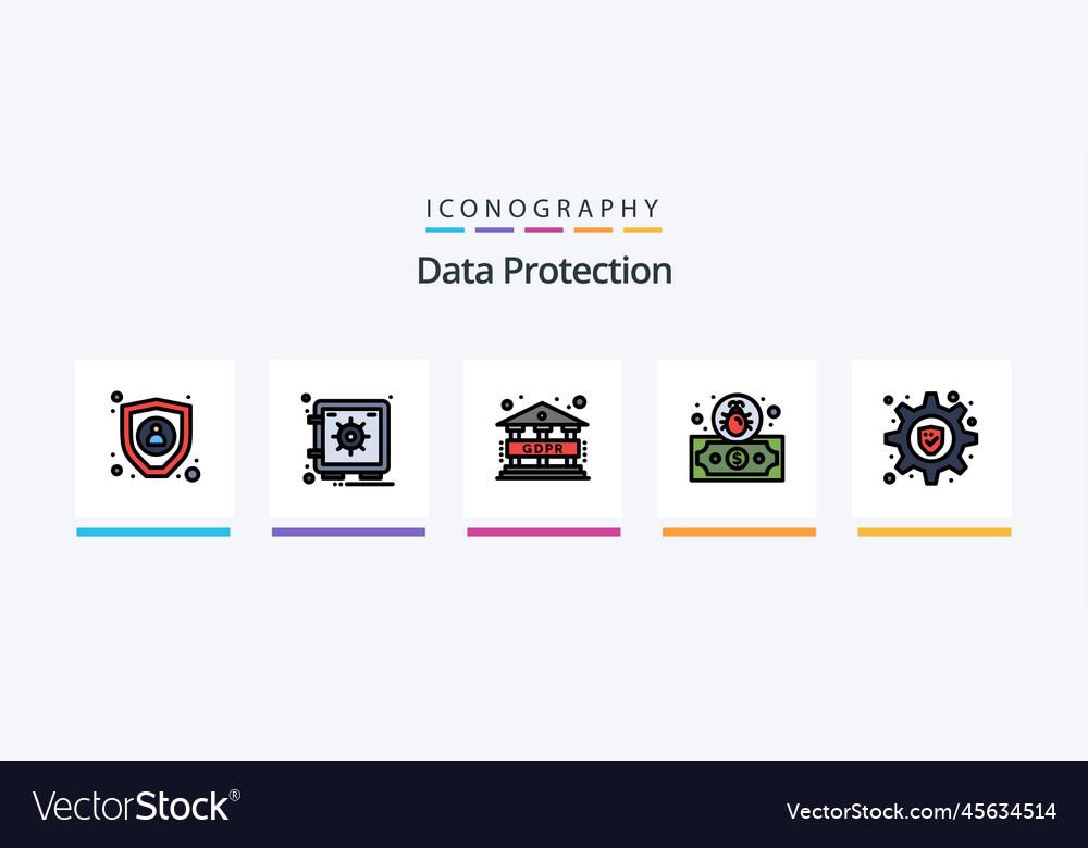Data protection line filled 5 icon pack including Vector Image