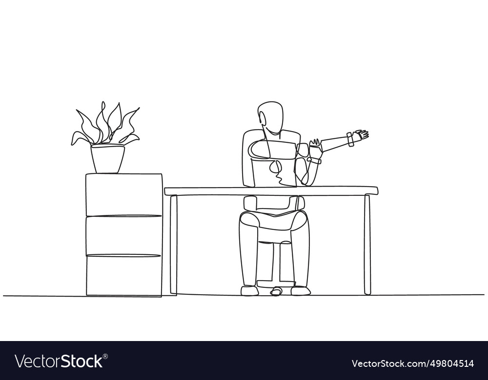 Single continuous line drawing robot sitting Vector Image