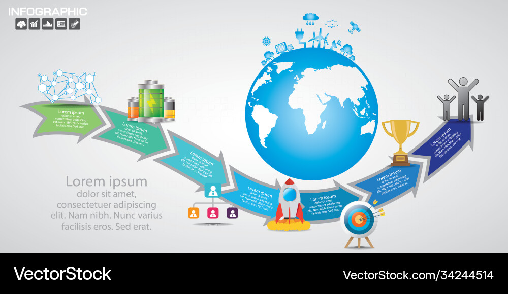 Timeline infographics design template with 7 Vector Image