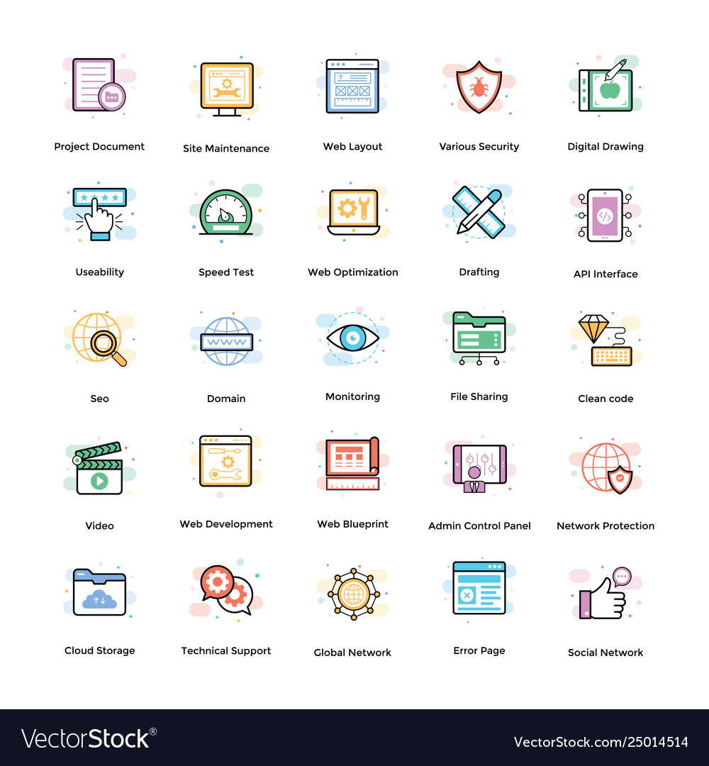 Web development flat icons pack Royalty Free Vector Image