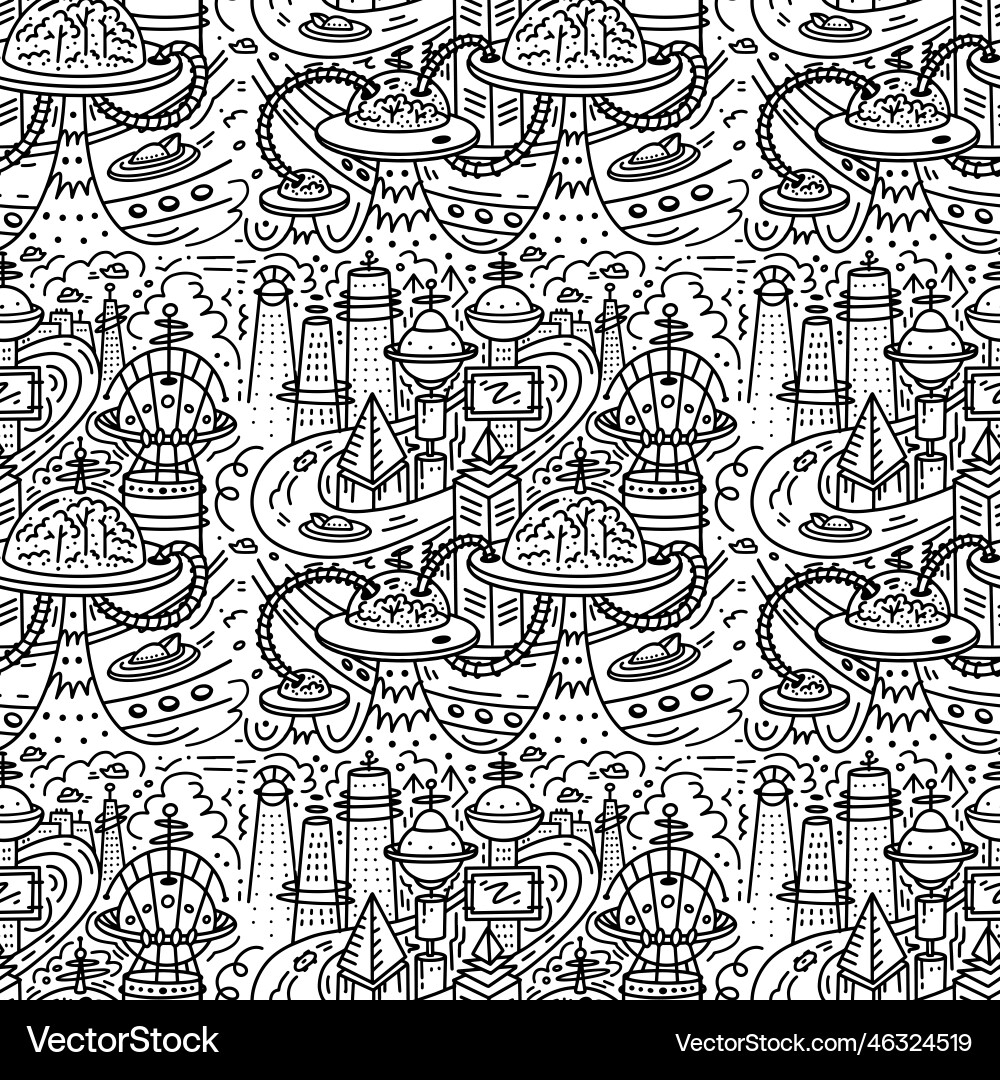 Futuristic doodle city seamless pattern fantasy Vector Image