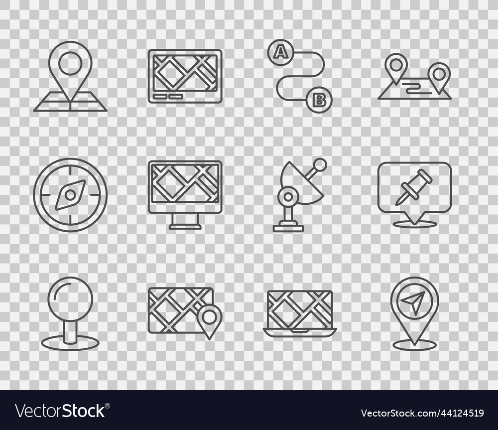 Set line push pin map route location gps device Vector Image