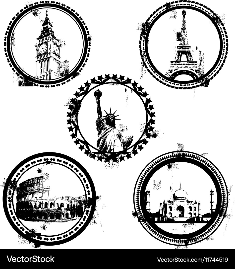World Famous landmarks stamps Royalty Free Vector Image