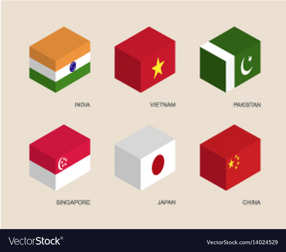 3d boxes with flags Royalty Free Vector Image - VectorStock