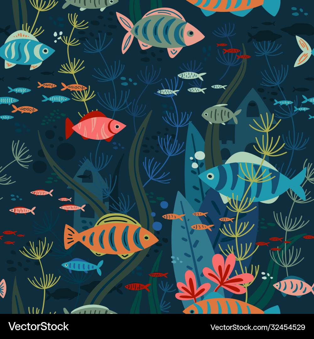 Aquarium fishes life seamless pattern Royalty Free Vector