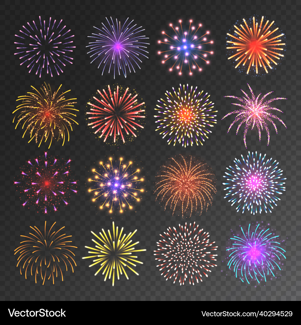 Colorful festive fireworks collection realistic Vector Image