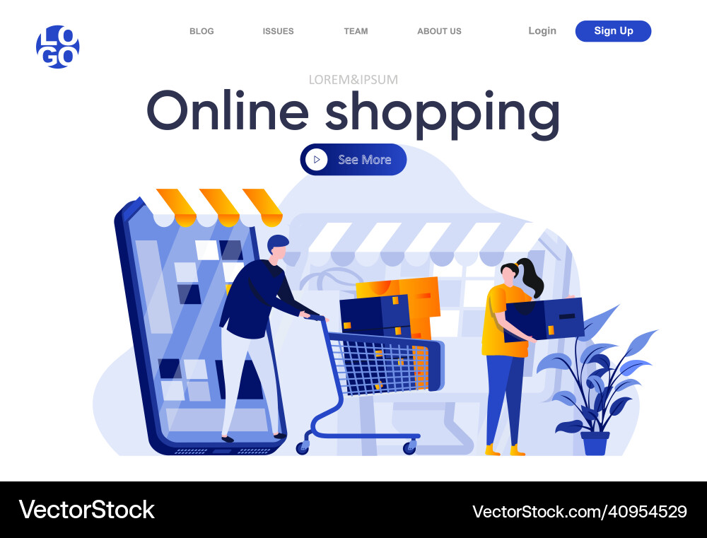 Online shopping flat landing page Royalty Free Vector Image