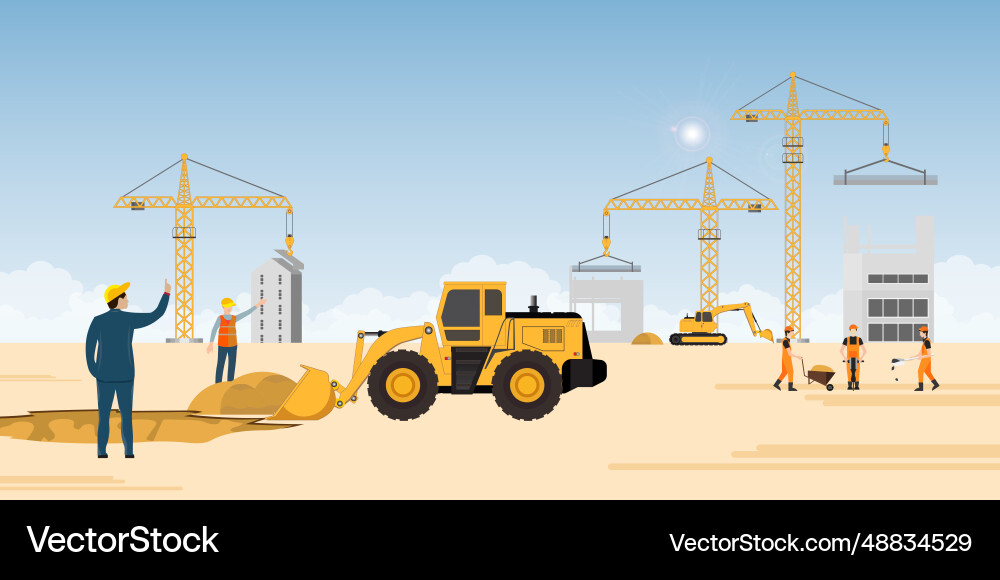 Process of construction site with excavator Vector Image
