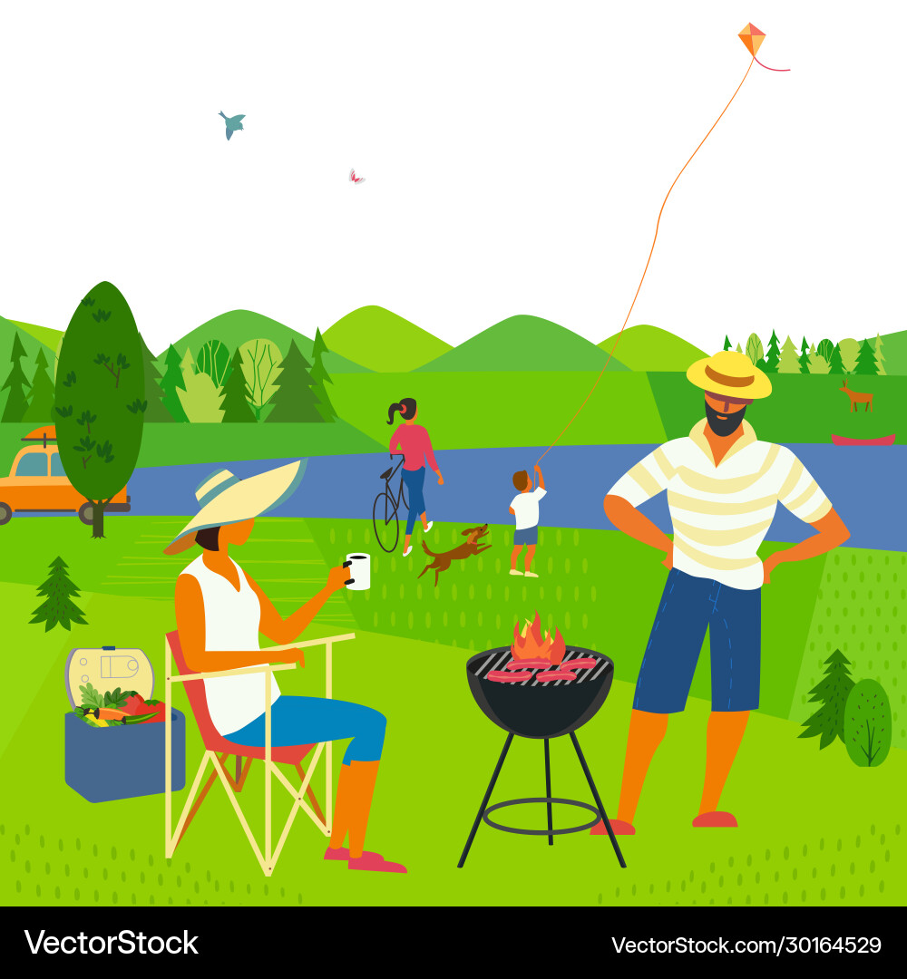 Sommer Familie Picknick Lizenzfreies Vektorbild