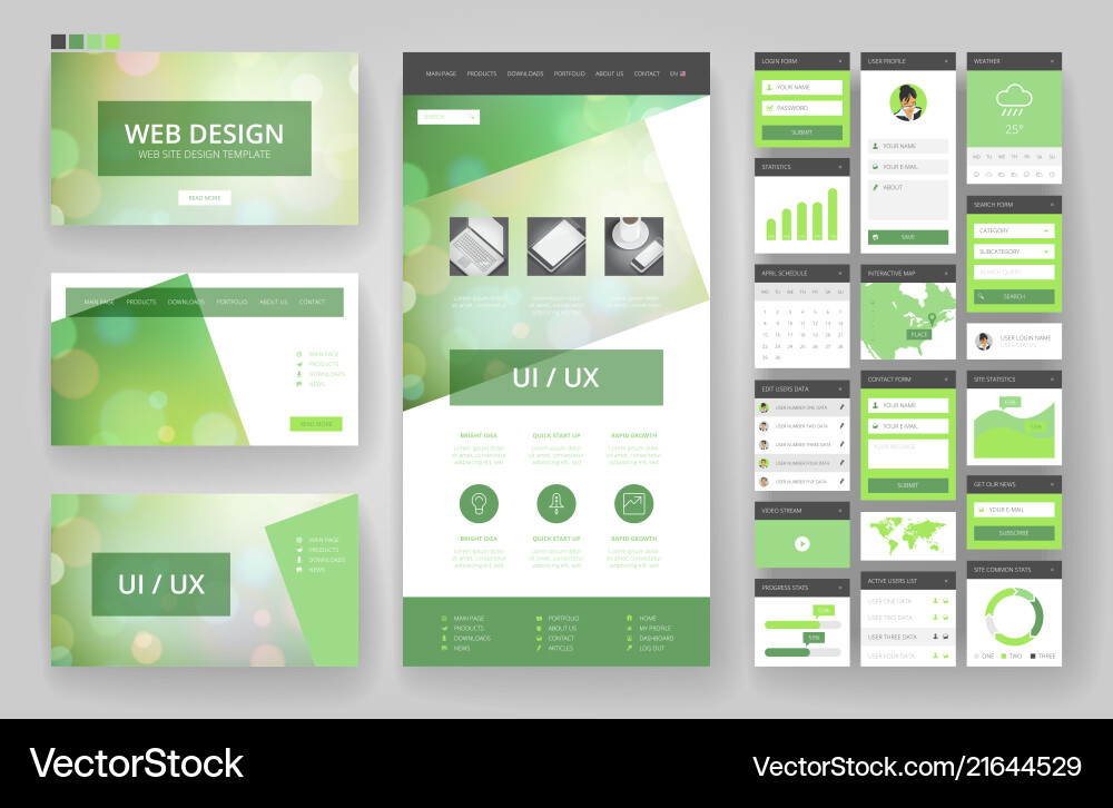 Website design template and interface elements Vector Image