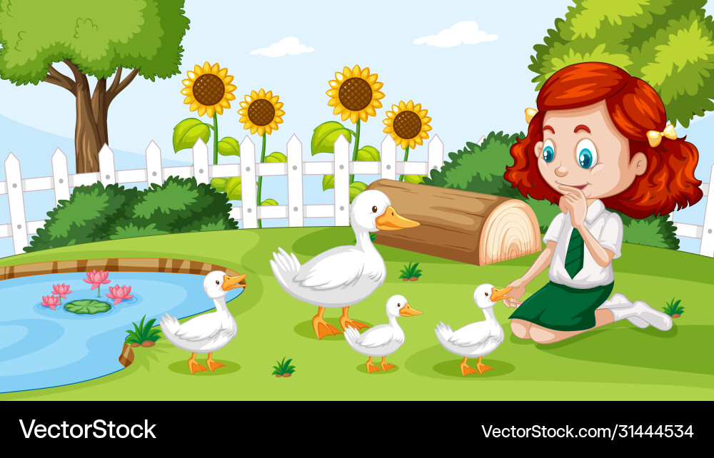Cute girl playing with duck Royalty Free Vector Image