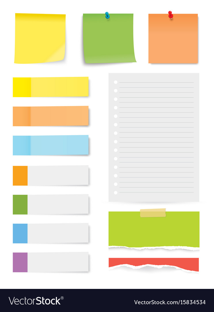 Set of sticky note and torn paper sheets isolated Vector Image