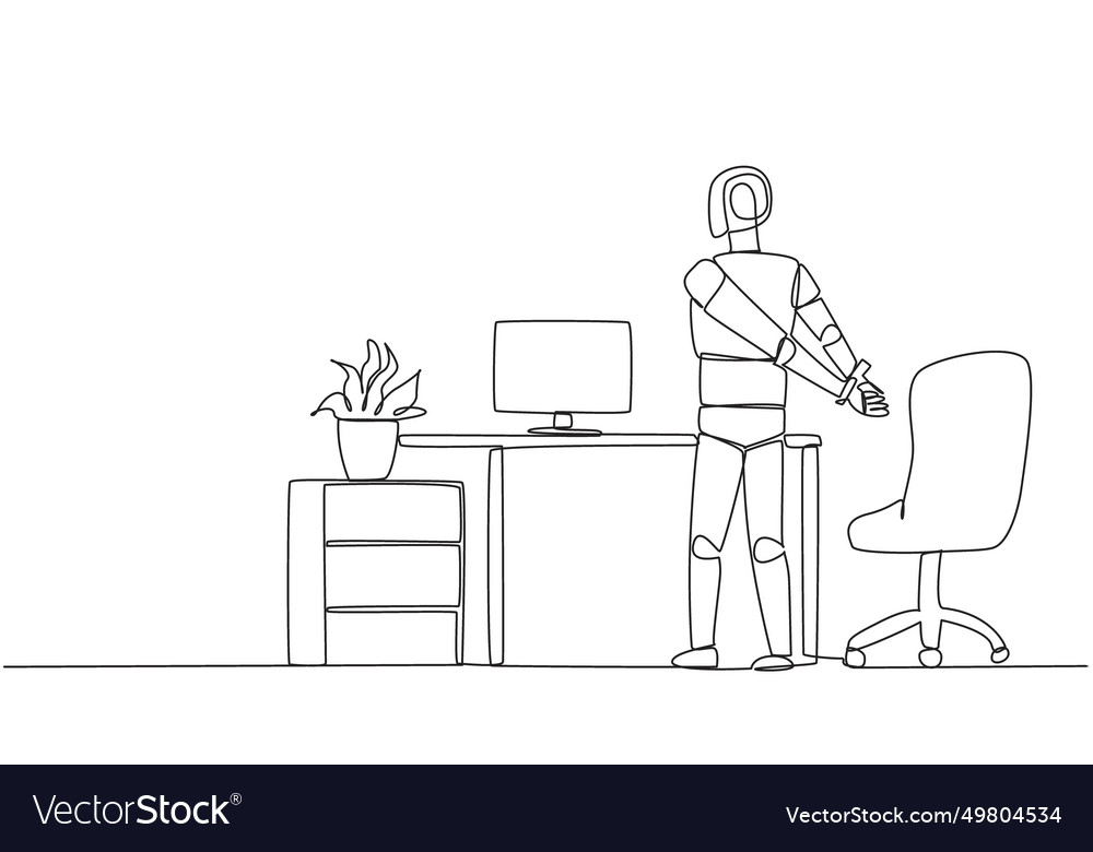 Single continuous line drawing robot stands Vector Image