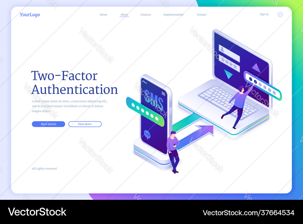 Two-factor authentication with password and sms Vector Image