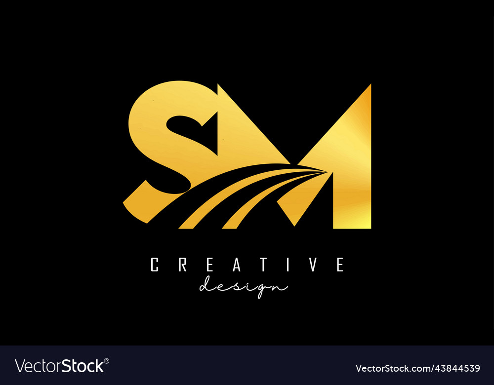 Golden letters sm s m logo with leading lines Vector Image