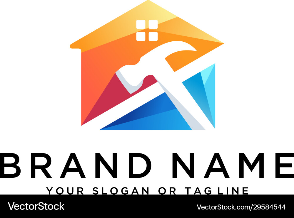 Hammer logo design and home renovation Royalty Free Vector