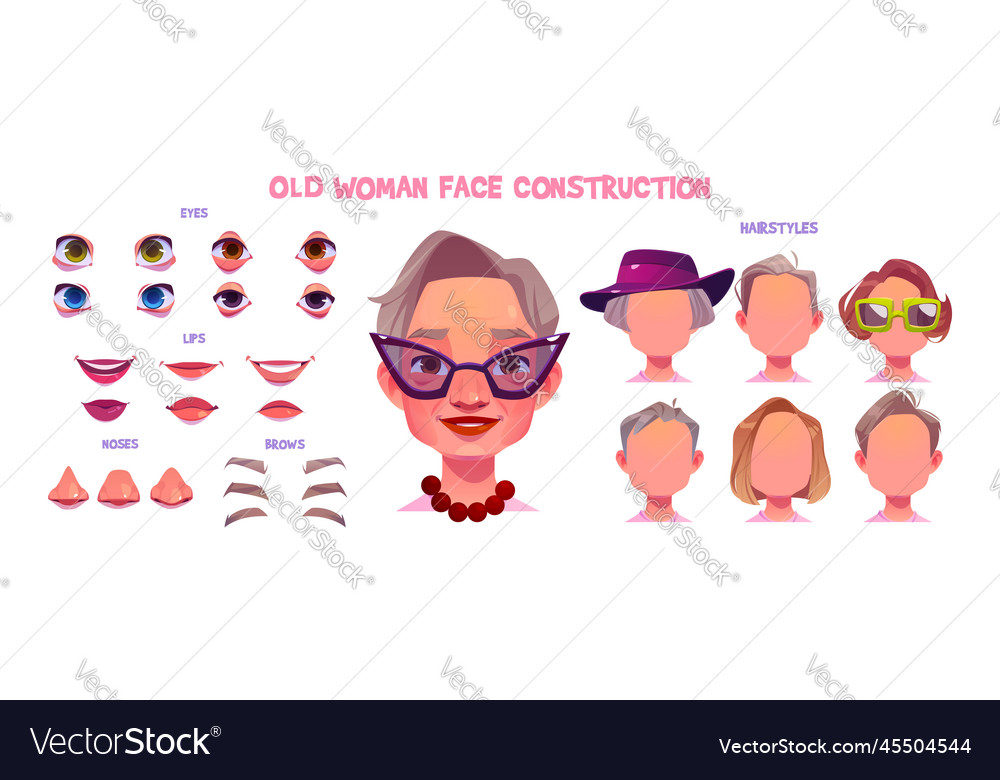 Old woman face construction set Royalty Free Vector Image Old woman face construction set Royalty Free Vector Image