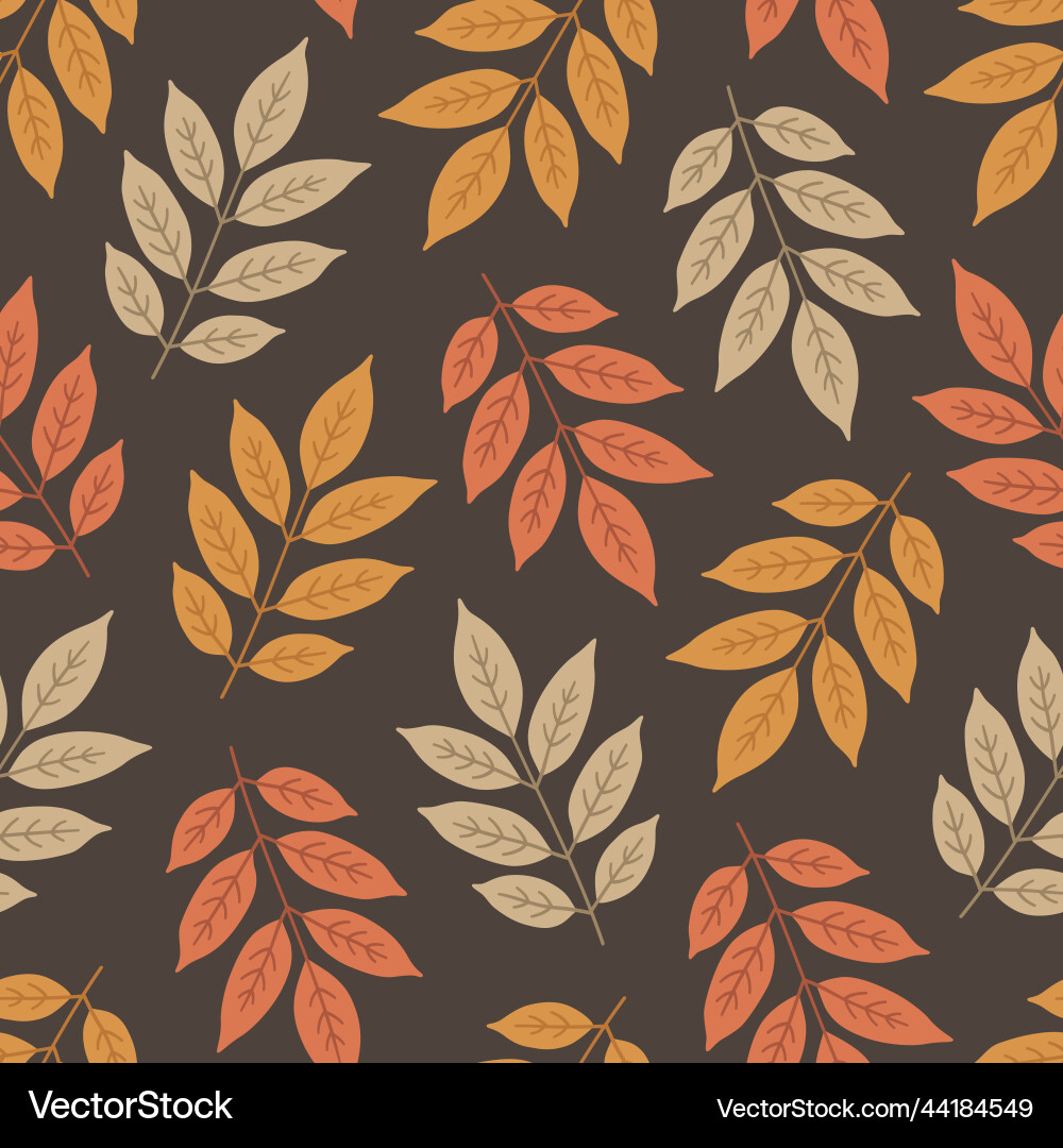 Autumn seamless pattern with cute ash leaves Vector Image