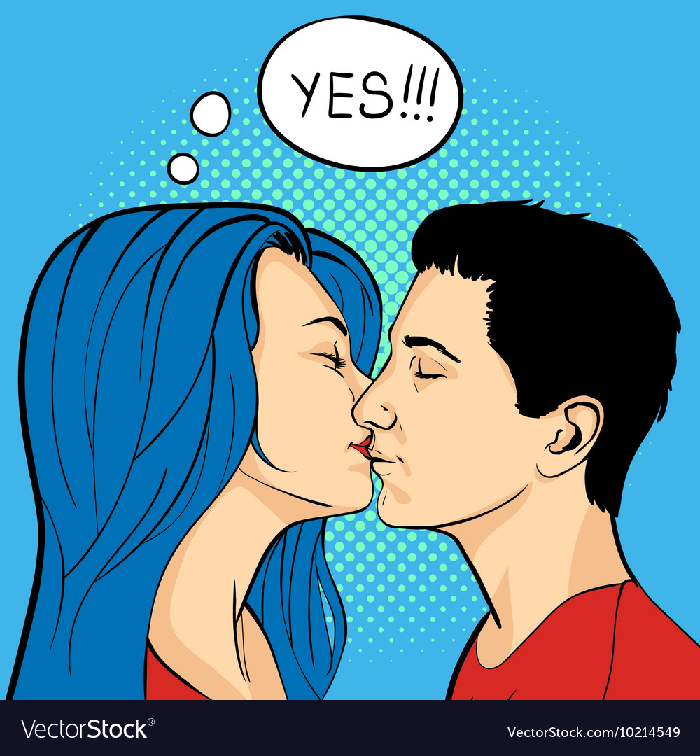 Pop Art Kissing Couple Speech Bubble With Word Vector Image