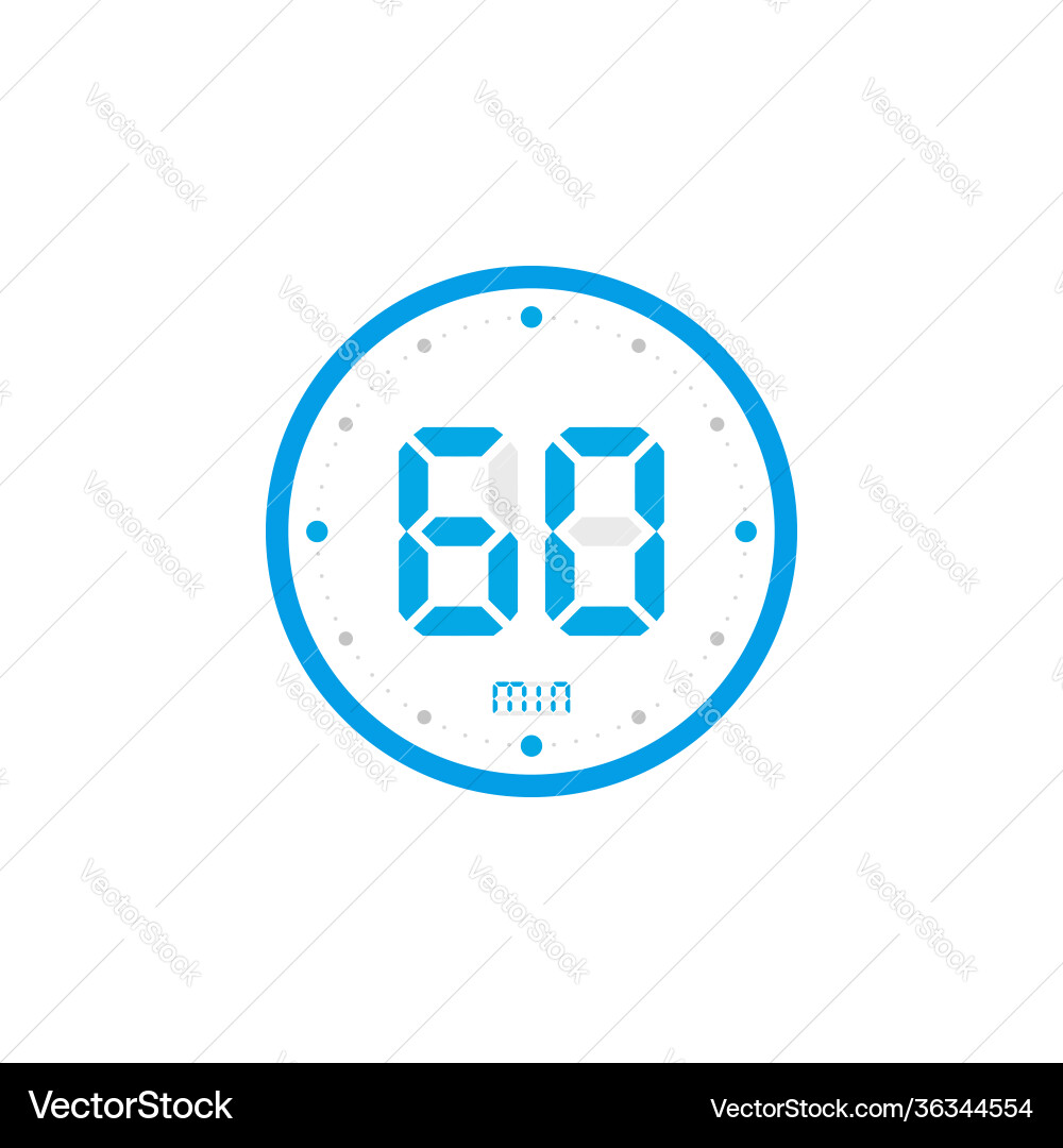 60 Minuten Timer Uhr Stoppuhr isoliert blau Vektorbild