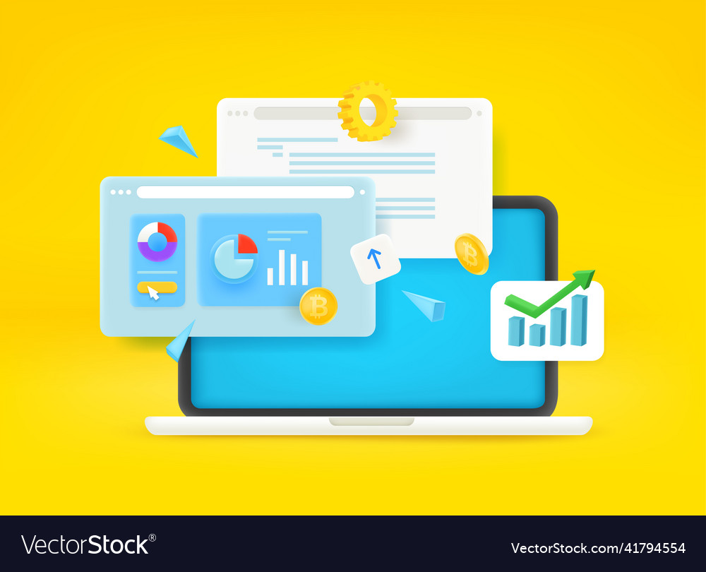 Browser windows with different charts on modern Vector Image