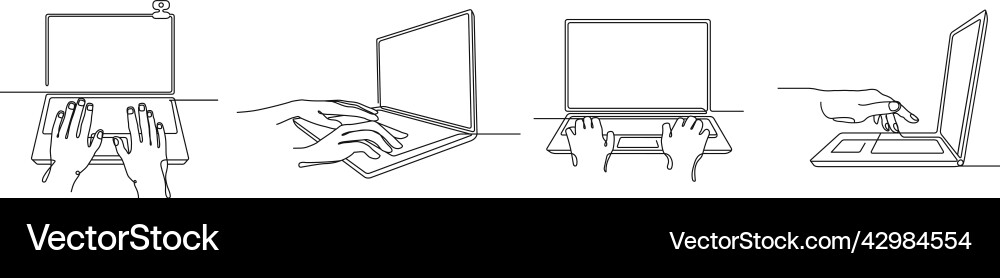 One line laptop with hands people typing Vector Image