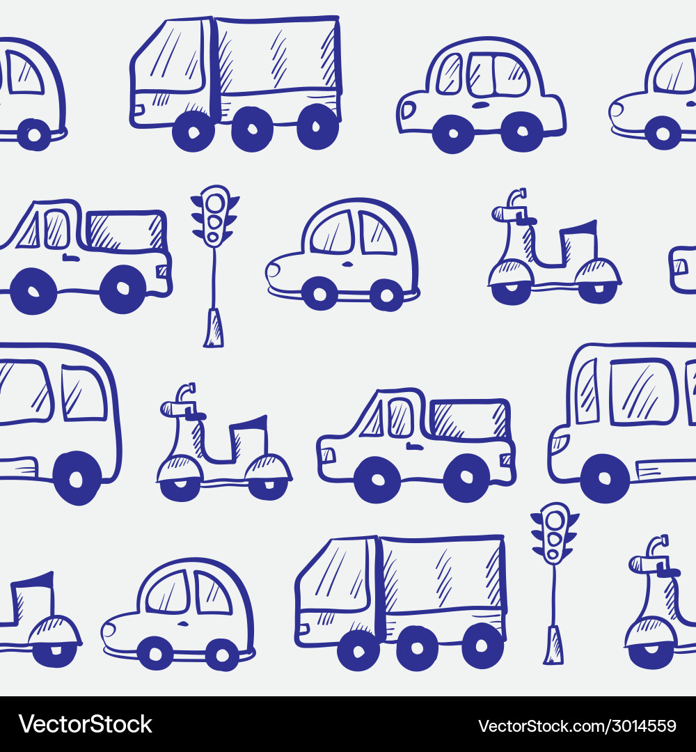 Hand drawn doodle cartoon cars seamless pattern Vector Image