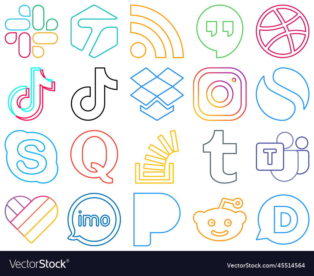 20 eye-catching colourful outline social media Vector Image 20 eye-catching colourful outline social media Vector Image