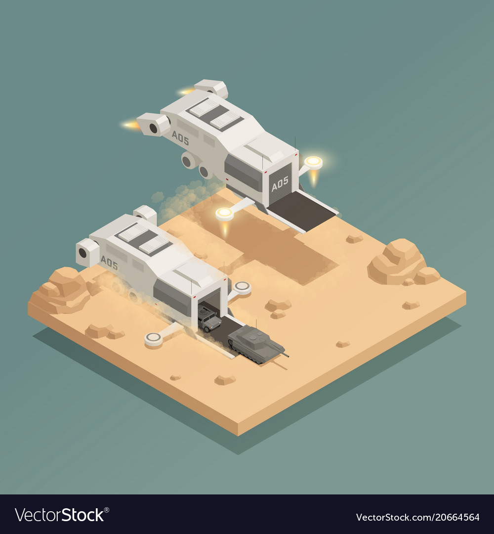 Space ship isometric composition Royalty Free Vector Image