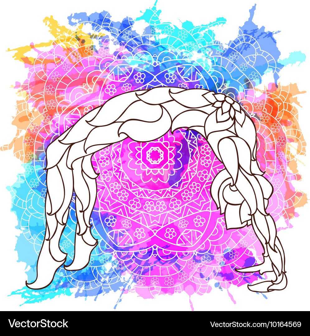 Decorative yoga pose on the abstract multicolored Vector Image