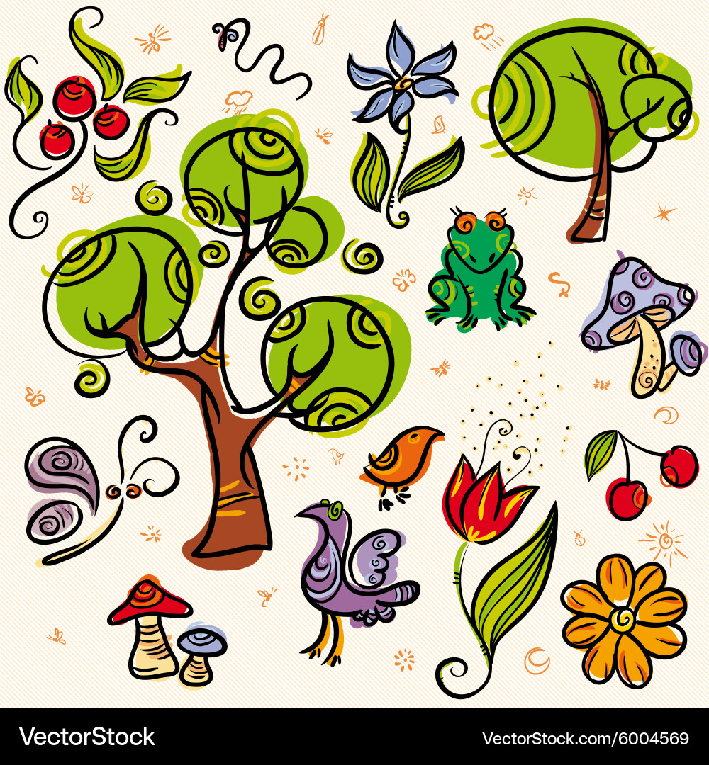 Doodle nature set Royalty Free Vector Image - VectorStock