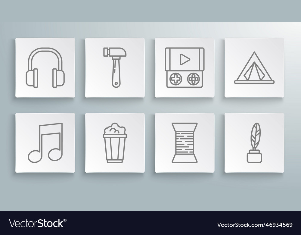 Set line music note tone hammer popcorn Royalty Free Vector Set line music note tone hammer popcorn Royalty Free Vector