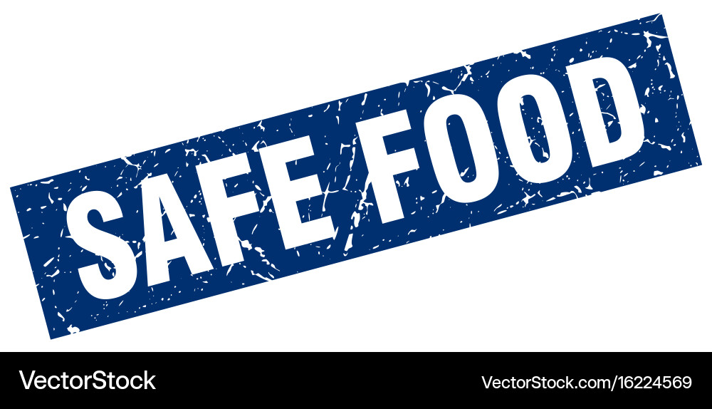 Square grunge blue safe food stamp Royalty Free Vector Image