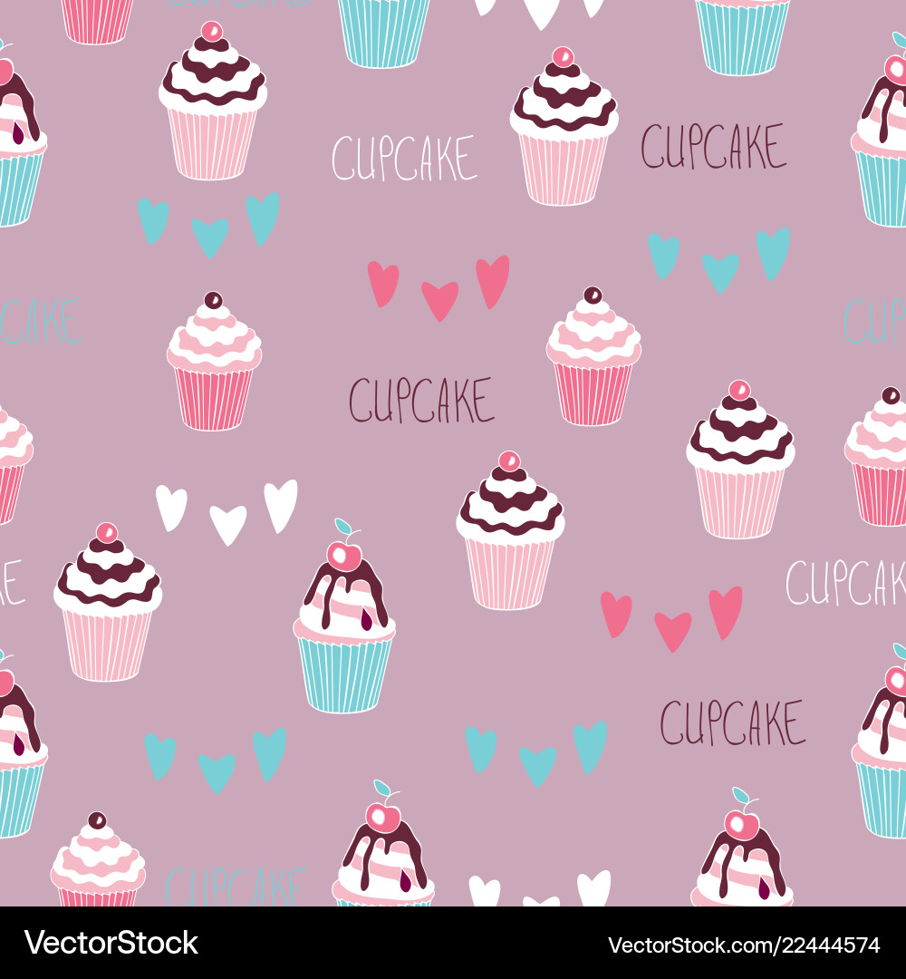 Beautiful yummy cupcake seamless background Vector Image