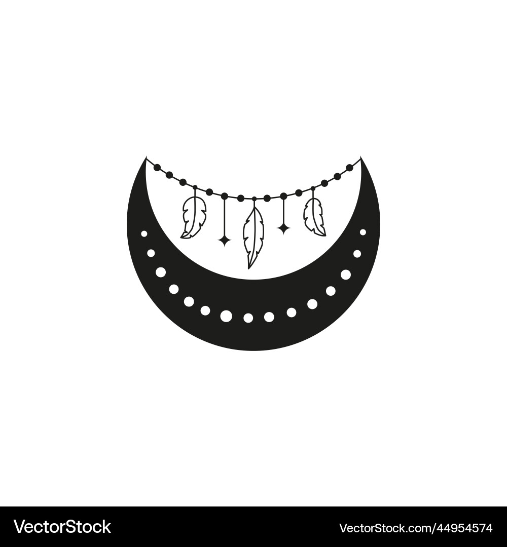 Boho moon with feathers and stars Royalty Free Vector Image