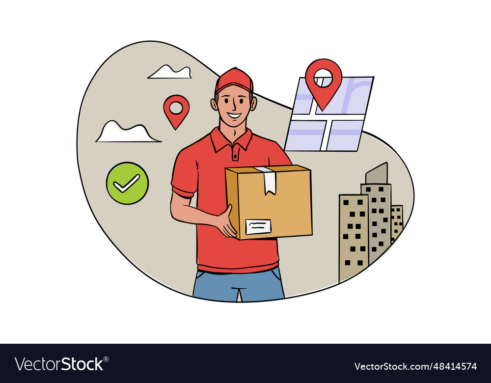 Happy delivery courier Royalty Free Vector Image