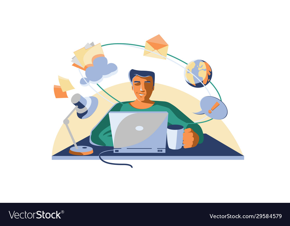 Computer user with laptop and cup coffee Vector Image