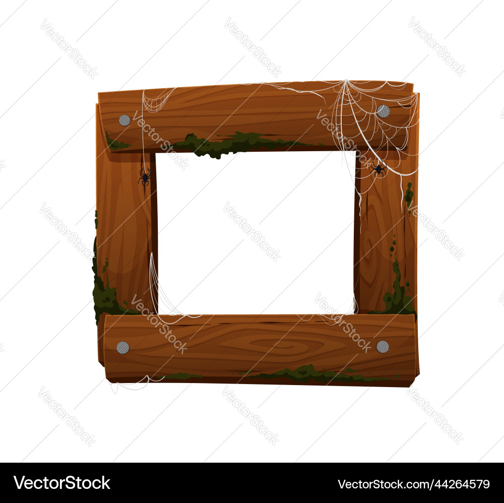 Halloween wooden plank frame with spider cobweb Vector Image