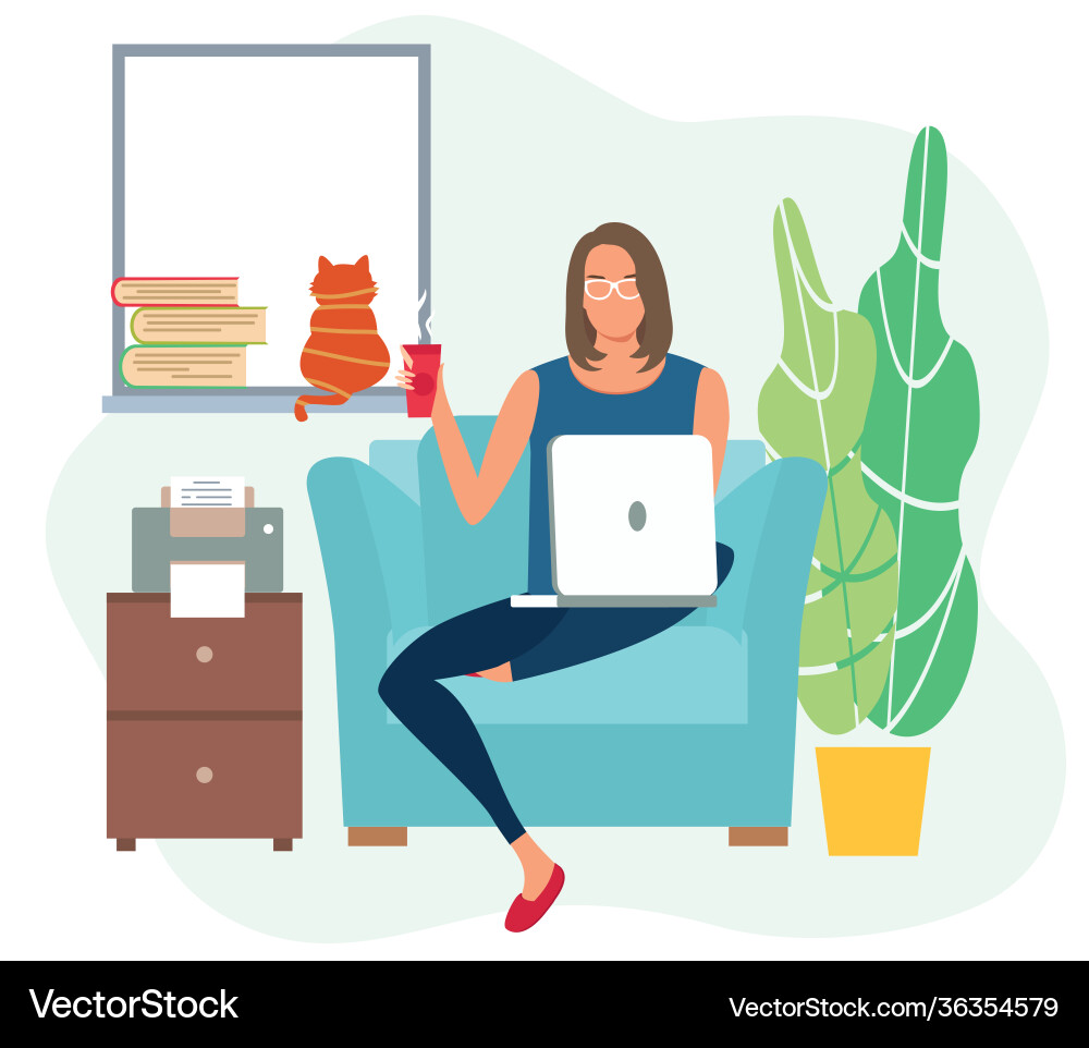Home office concept woman working from Royalty Free Vector