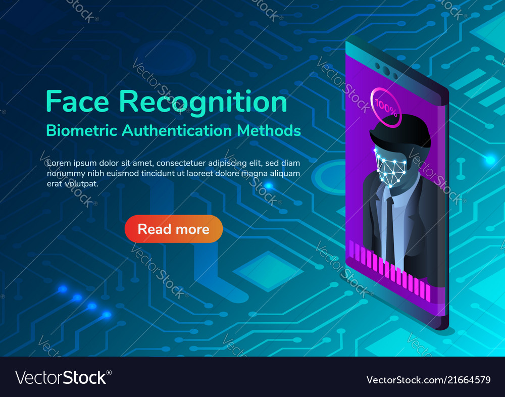Isometric smartphone with facial recognition Vector Image