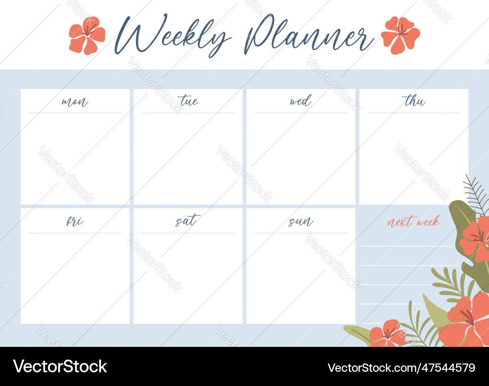 Printable weekly planner concept with tropical Vector Image