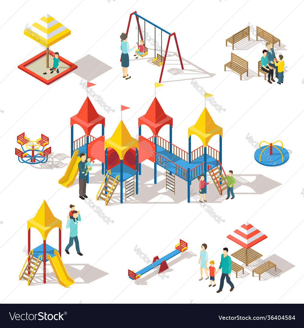 Colorful isometric playground elements set Vector Image Colorful isometric playground elements set Vector Image