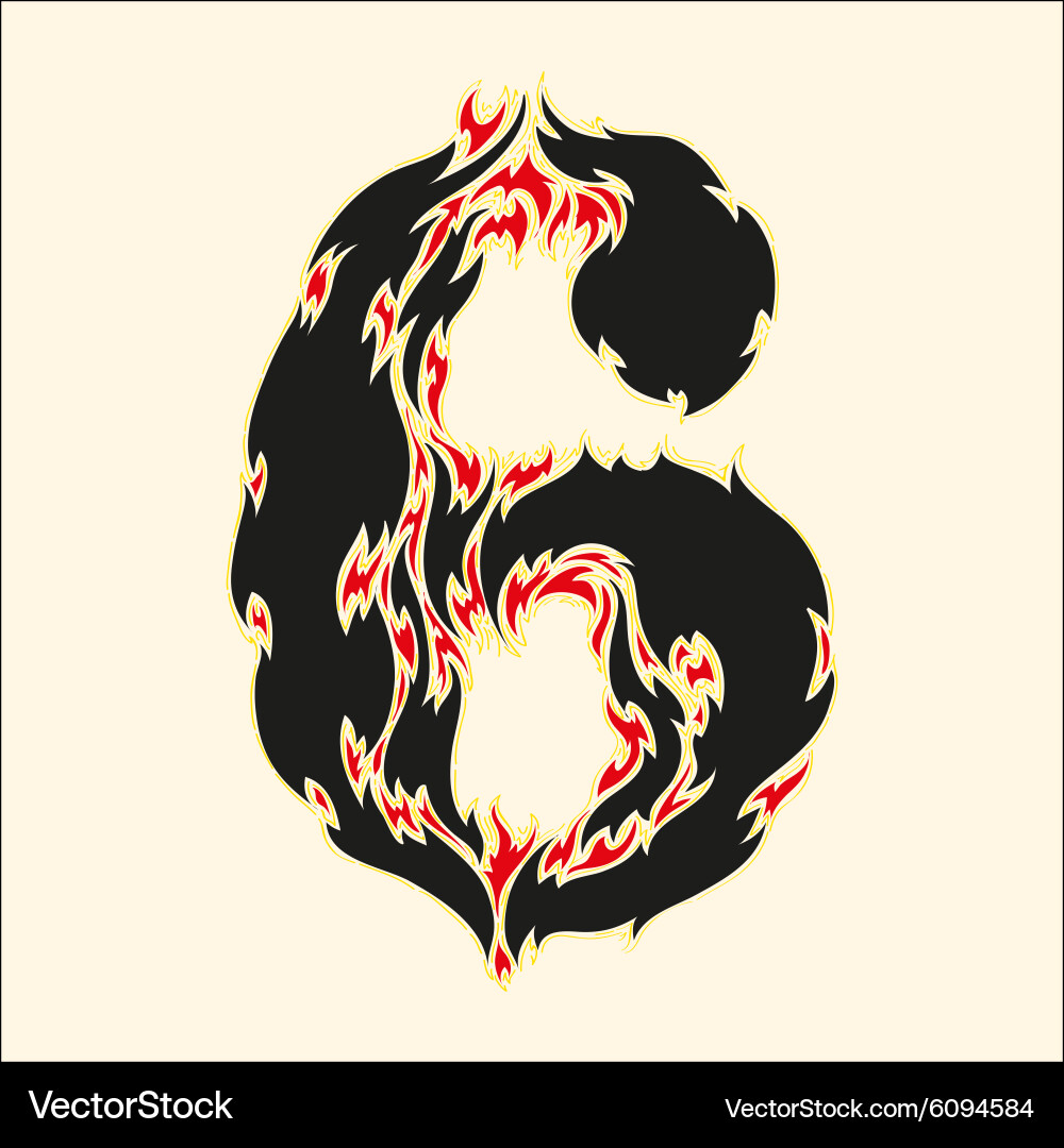 Fiery font number 6 on white Royalty Free Vector Image