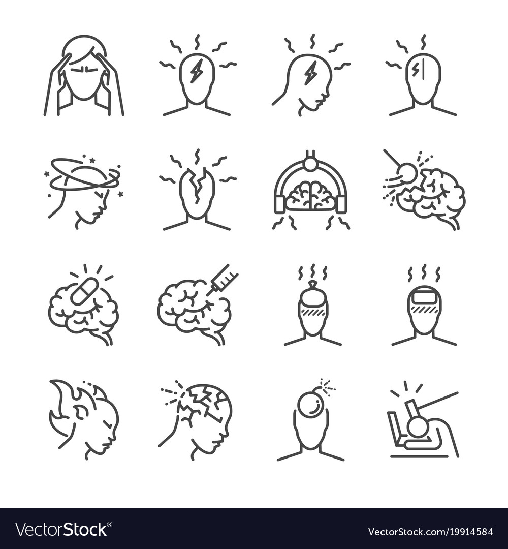 Headache line icon set Royalty Free Vector Image Headache line icon set Royalty Free Vector Image