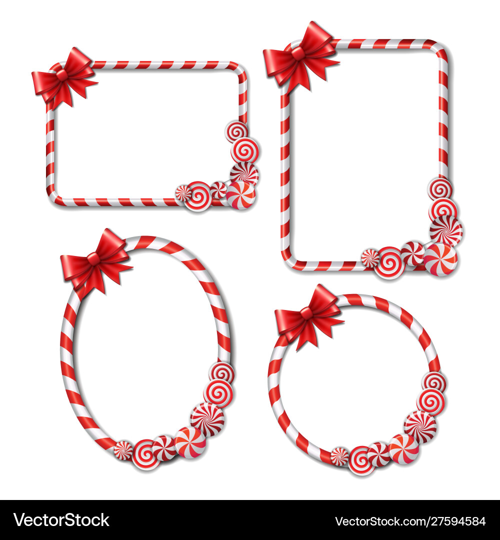 Set frames made candy cane with red and Royalty Free Vector