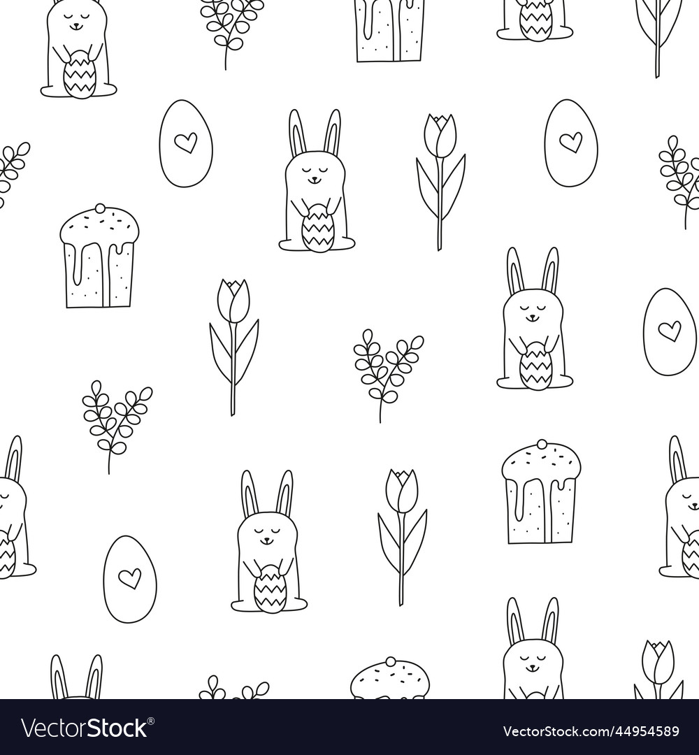 Seamless pattern with outline easter icons Vector Image