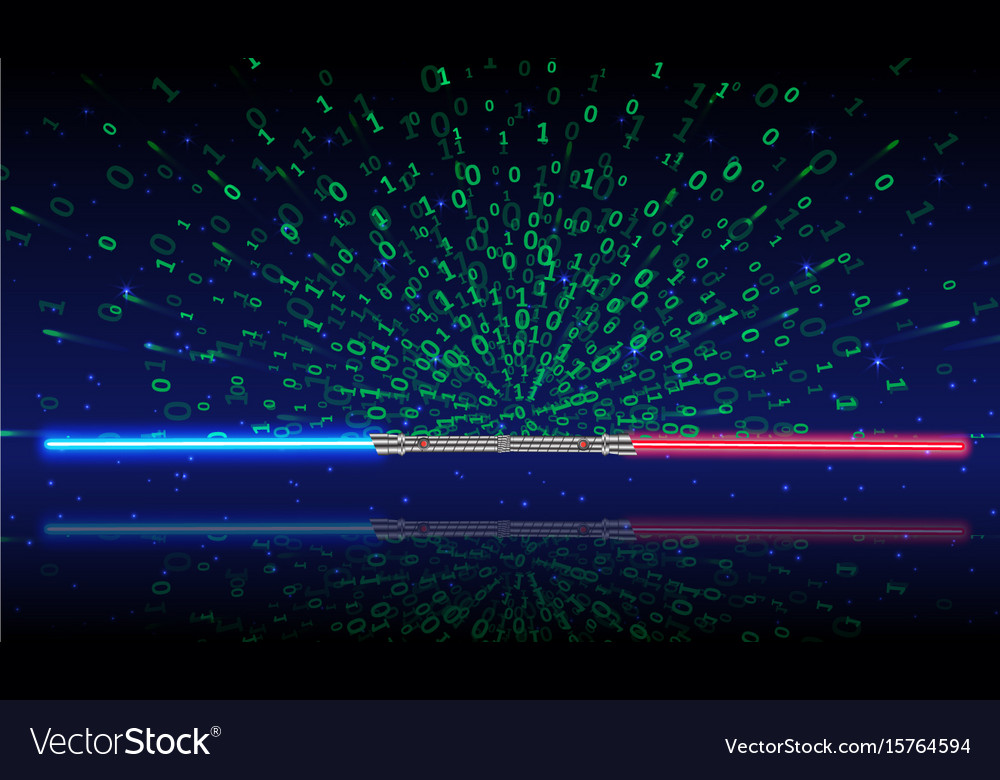 Light swords with green binary code Royalty Free Vector