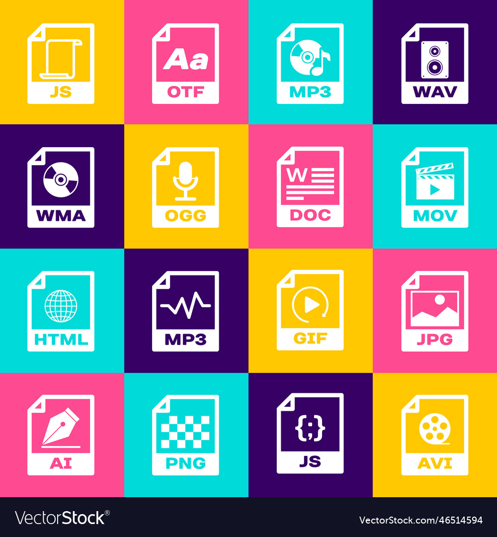 Set avi file document jpg mov mp3 ogg and wma Vector Image Set avi file document jpg mov mp3 ogg and wma Vector Image