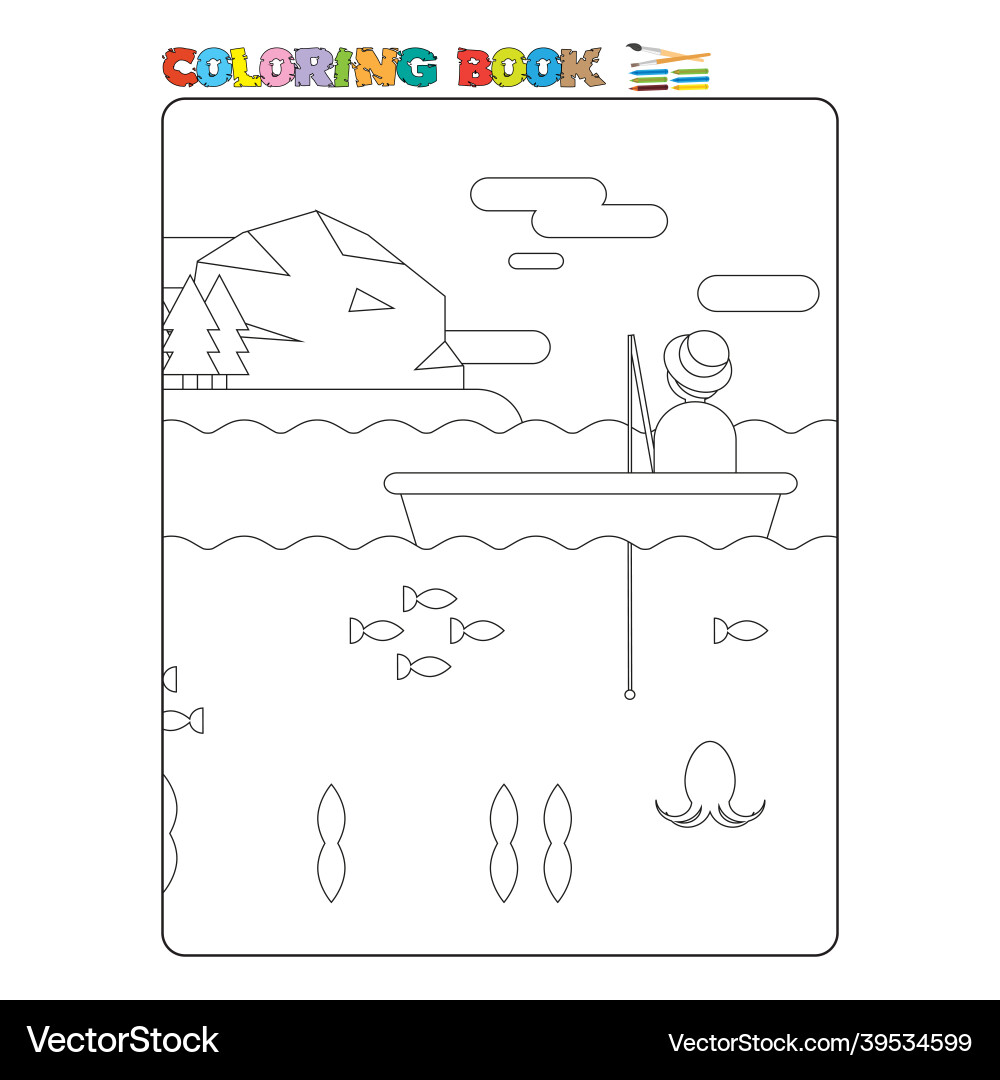 Fisherman coloring page for children Royalty Free Vector